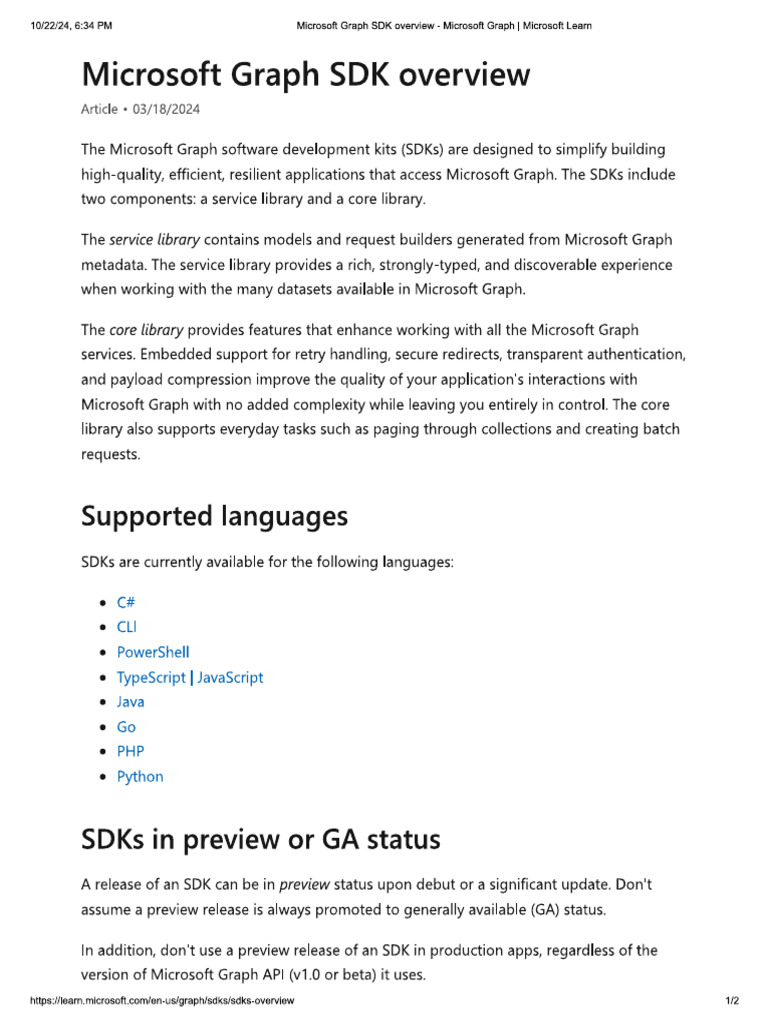 Microsoft Graph SDK Overview | PDF