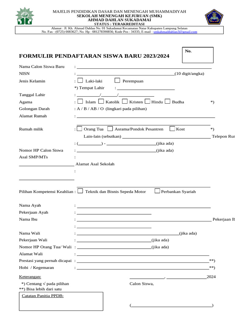 Formulir PPDB Ta 2023 2024 | PDF