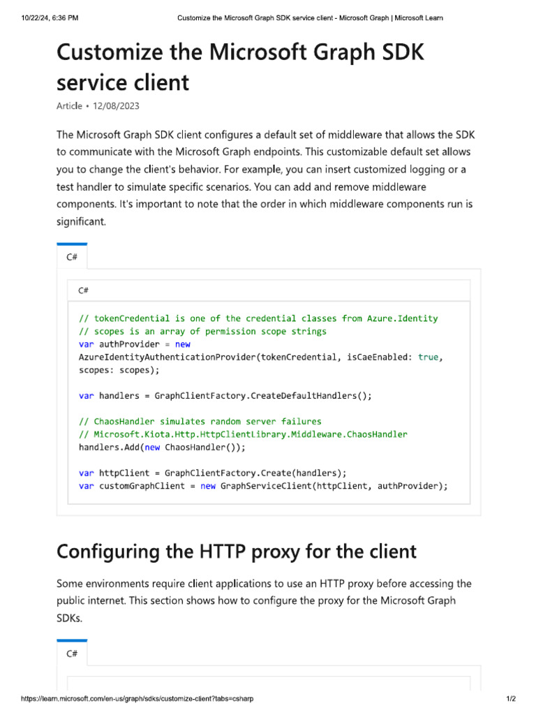 Customize The Microsoft Graph SDK Service Client | PDF