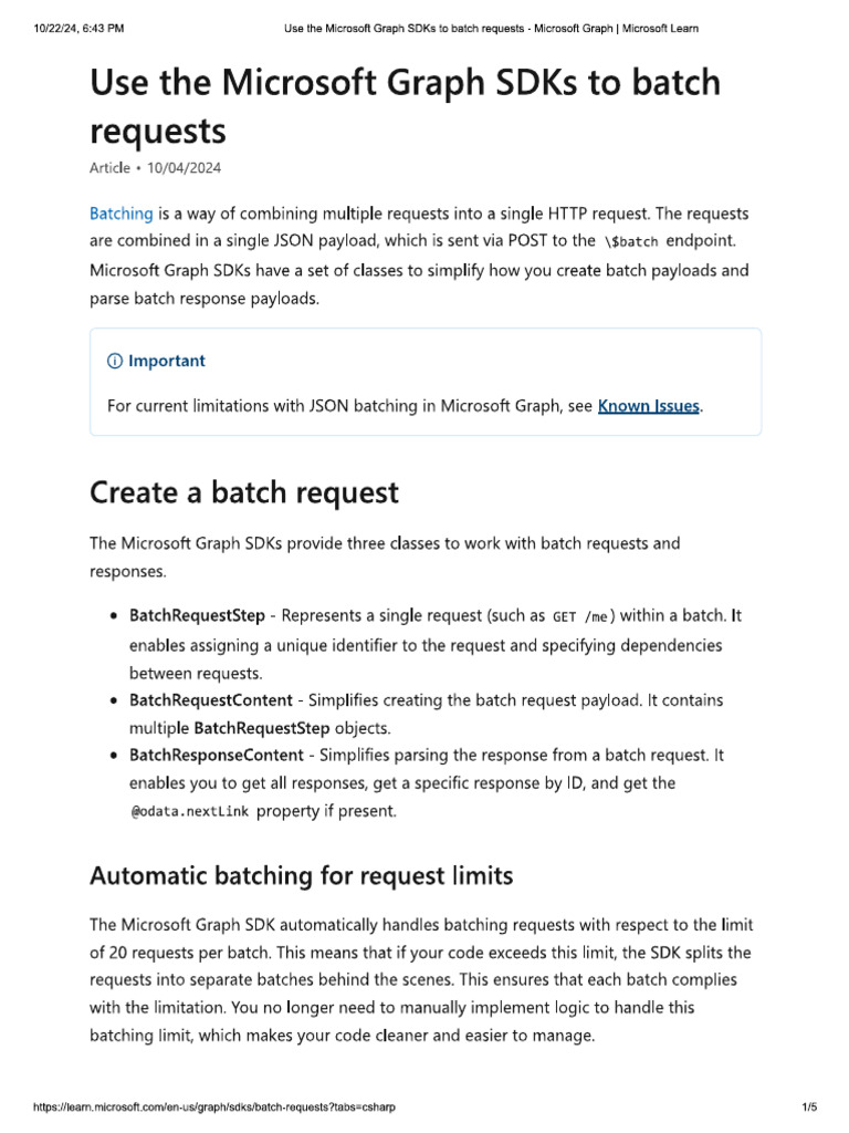 Use The Microsoft Graph SDKs To Batch Requests | PDF