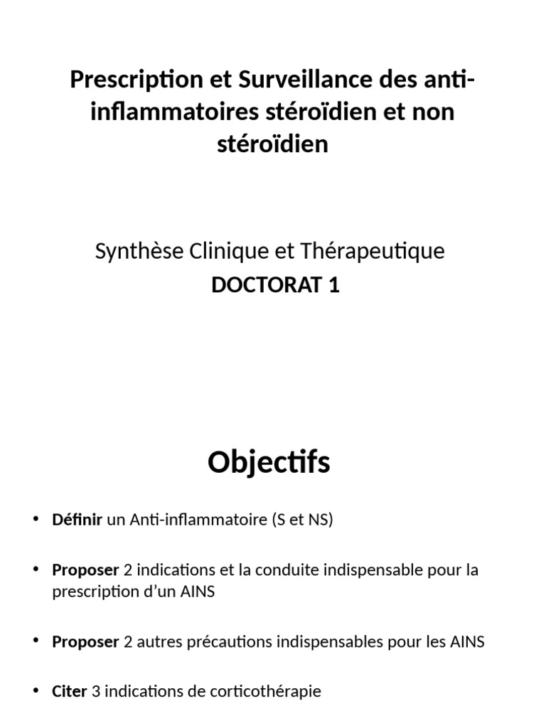 Prescription Et Surveillance Des Anti-Inflammatoires Stã© Roã Diens Et ...