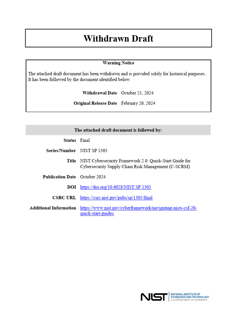 NIST Cybersecurity Framework 2.0 - Quick-Start Guide For Cybersecurity Supply Chain Risk ...