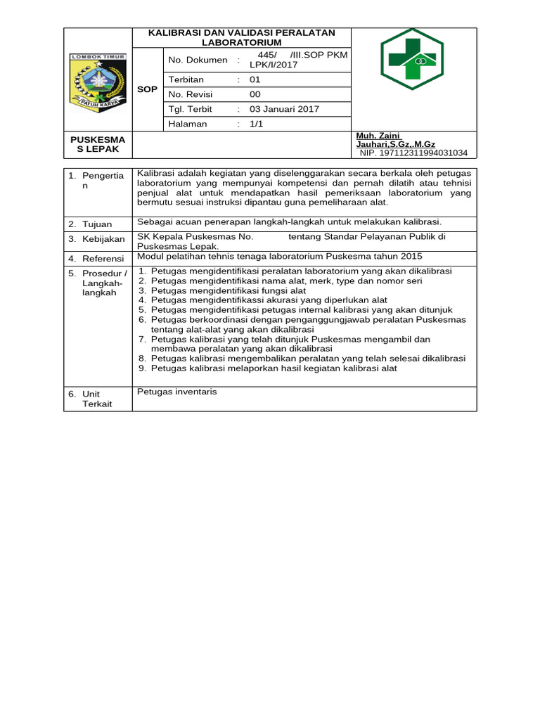 8.1.7.2 Sop Kalibrasi Atau Validai Instrumen Laboratorium | PDF