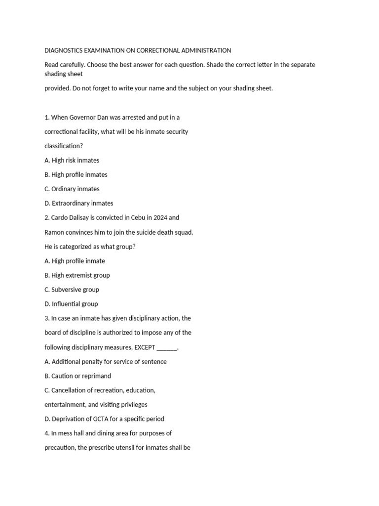 Corrections Exam for Admins | PDF | Probation | Prison