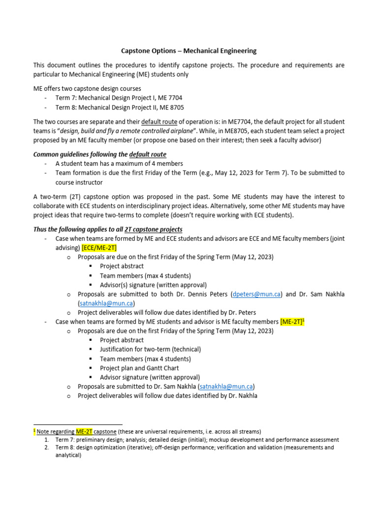 ME Capstone Project Guidelines | PDF