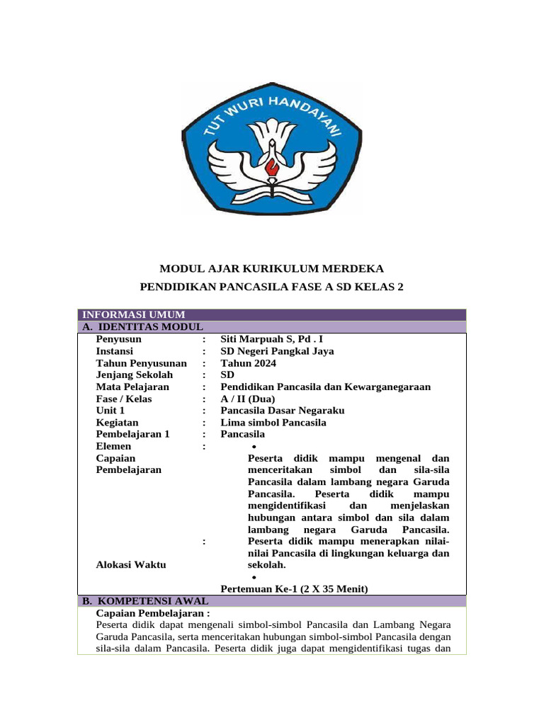 RPP Pendidikan Pancasila 2024 | PDF