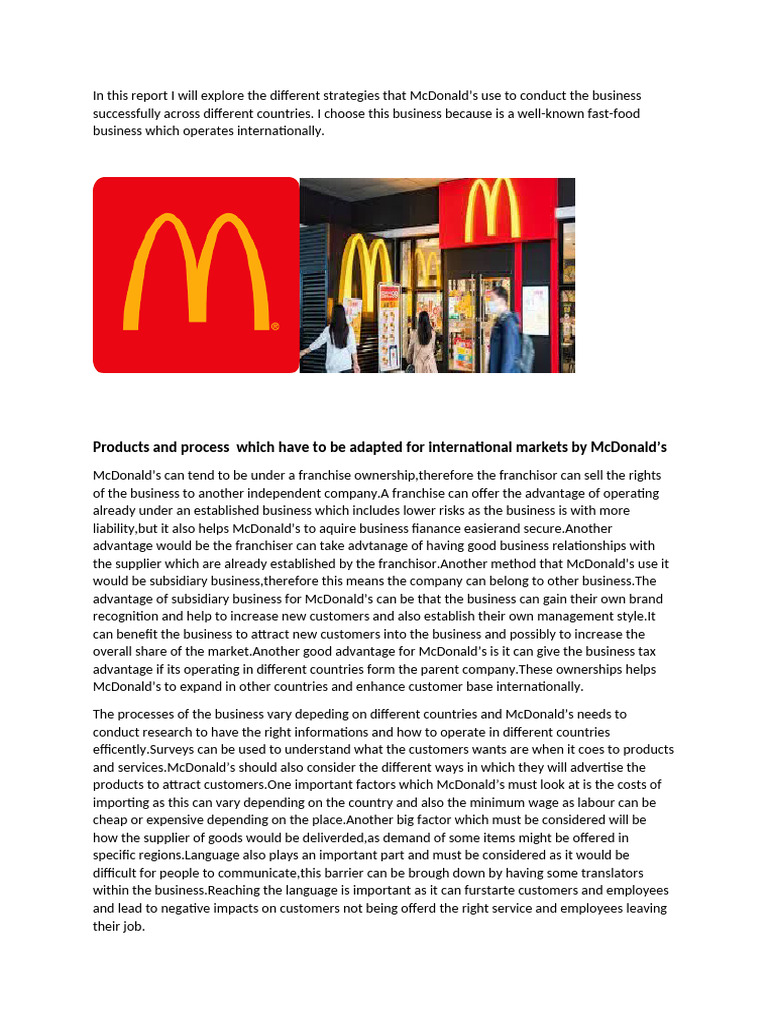 International Businesses-Assignment 3 | PDF | Franchising | Mc Donald's