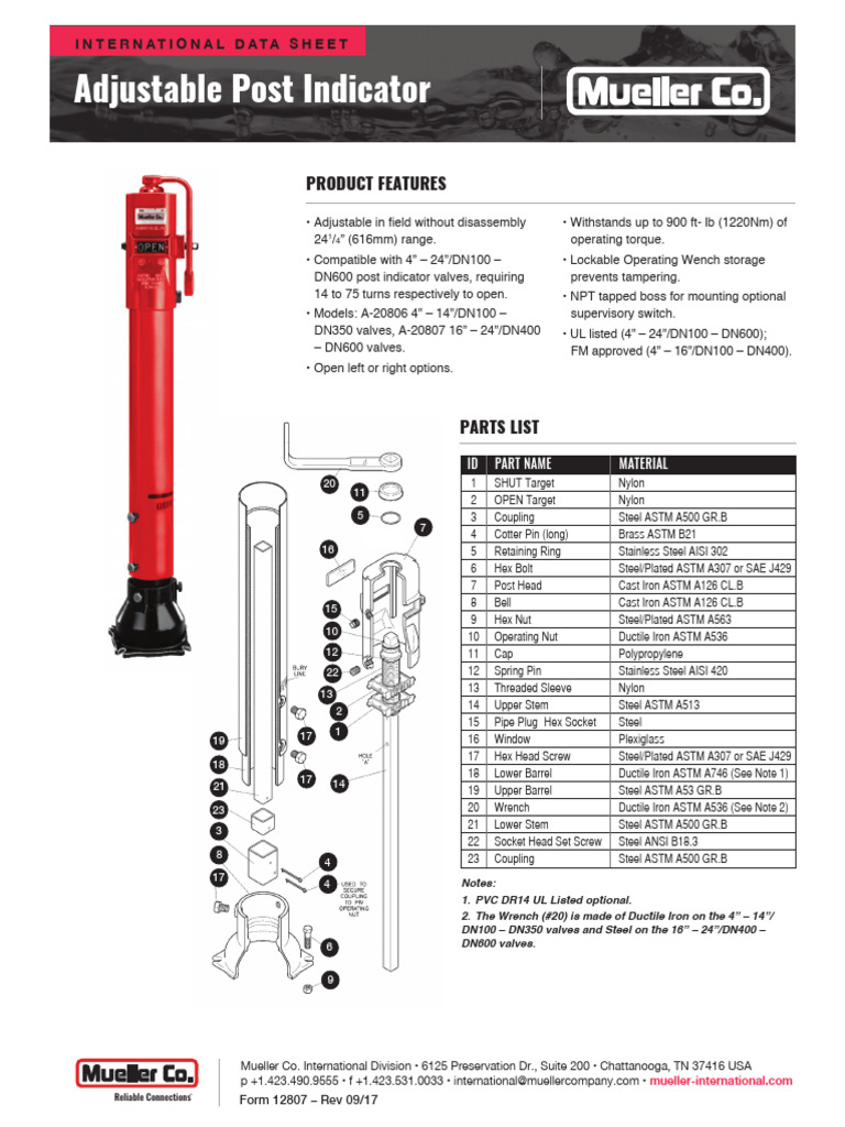 Adjustable Post Indicator Valve Parts List | PDF | Screw