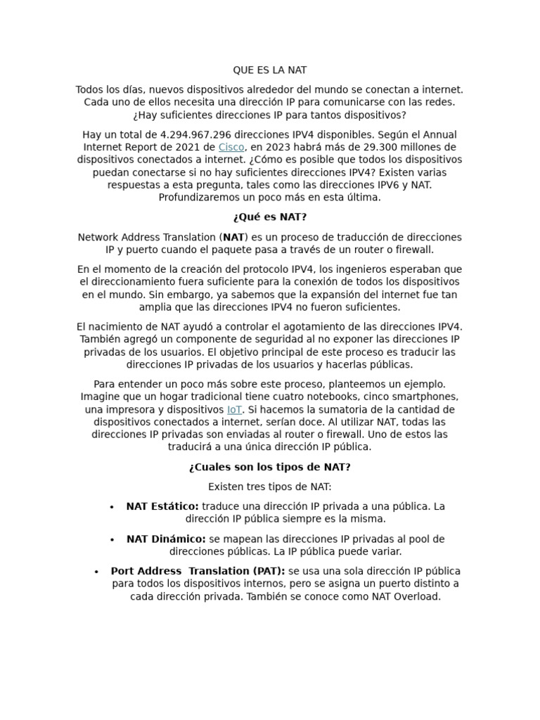 Que Es La Nat - Comandos de Configuracion | PDF | Protocolos de internet | Dirección IP