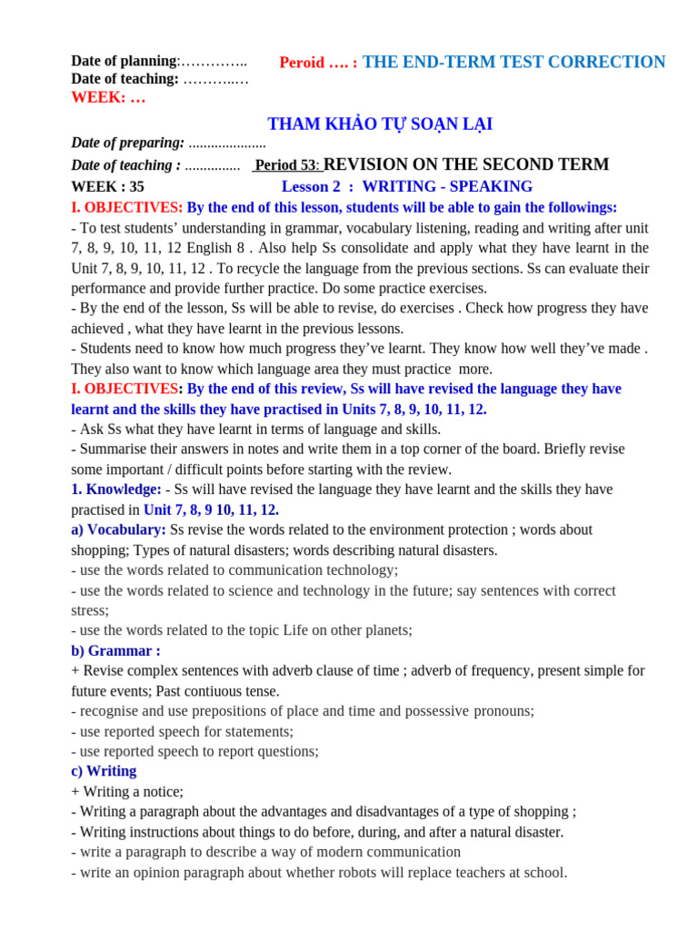 Tiết 3 - THE SECOND - TERM TEST CORRECTION | PDF | Smartphone | Question
