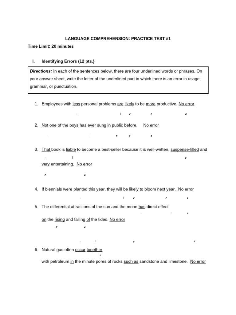 CET ME UP Practice Test - English (Language Comprehension #1) | PDF ...