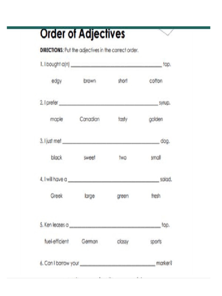 Adjective Order - Test | PDF