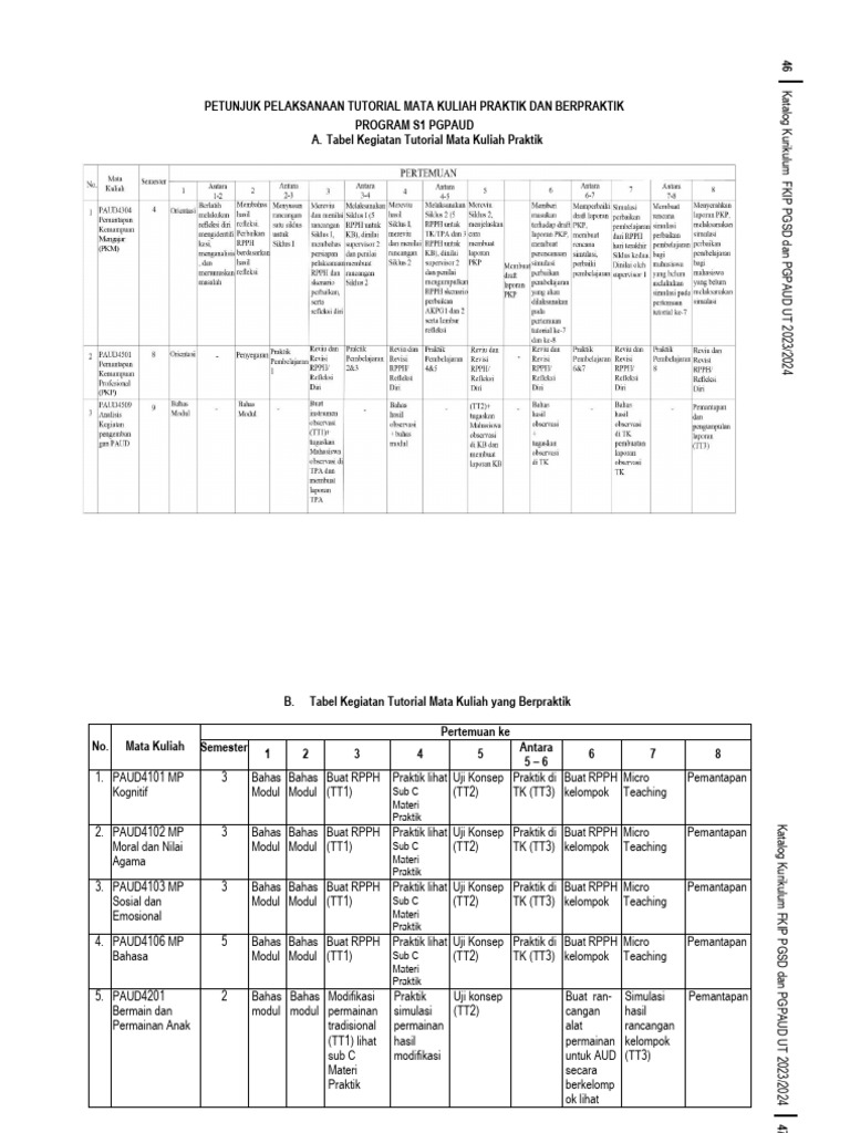 PETUNJUK TEKNIS Mata Kuliah Berpraktik PAUD | PDF
