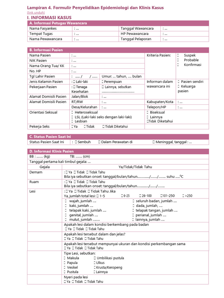 Lembar Kuesioner Mpox | PDF
