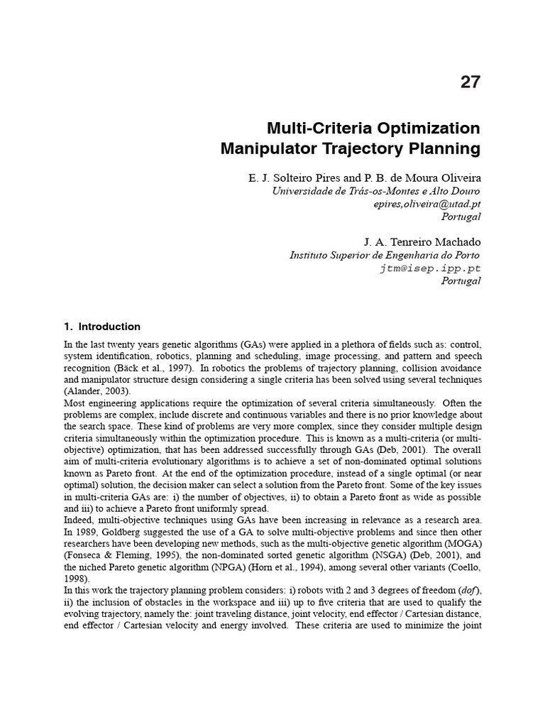 2010 - Multi Criteria Optimization Manipulator Trajectory Planning - Solteiro | PDF ...