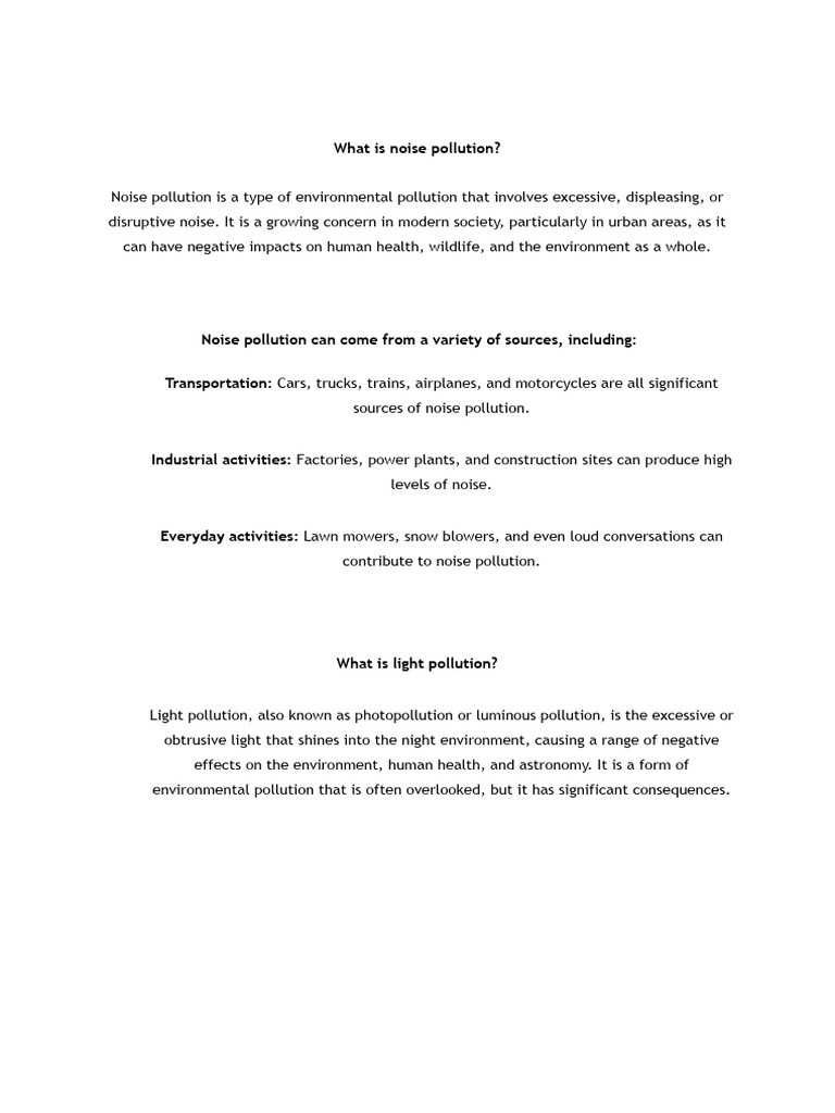 Noise and Light Pollution Explained | PDF | Noise | Pollution