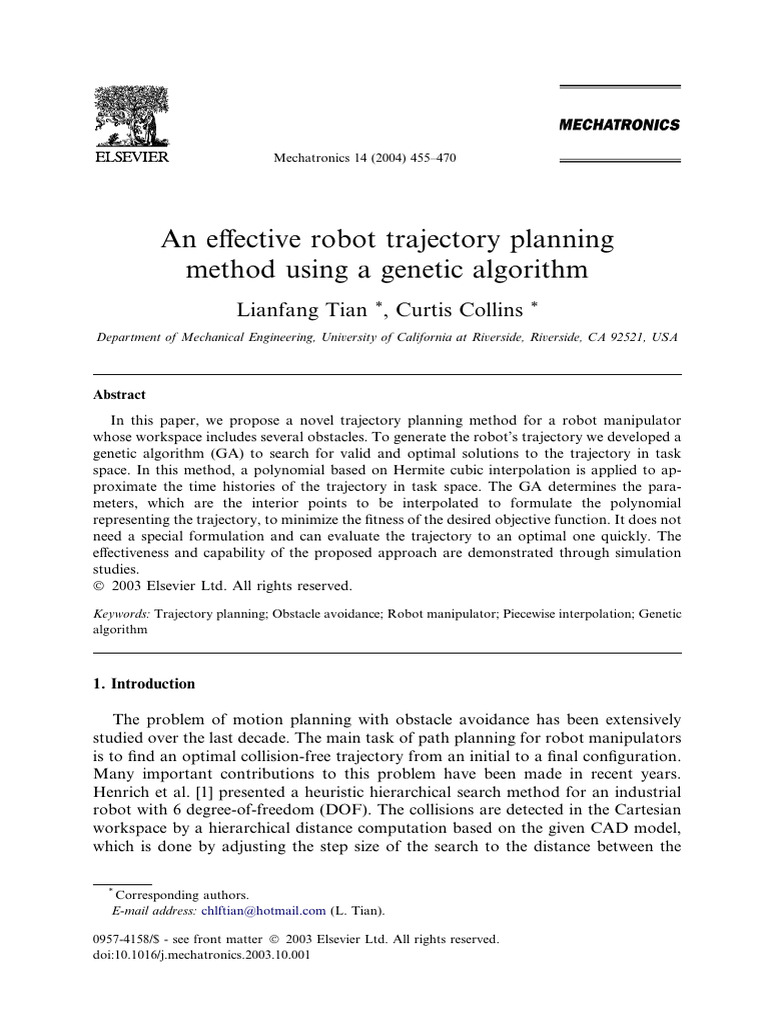 2004 - An Effective Robot Trajectory Planning Method Using A Genetic Algorithm - Tian | PDF ...