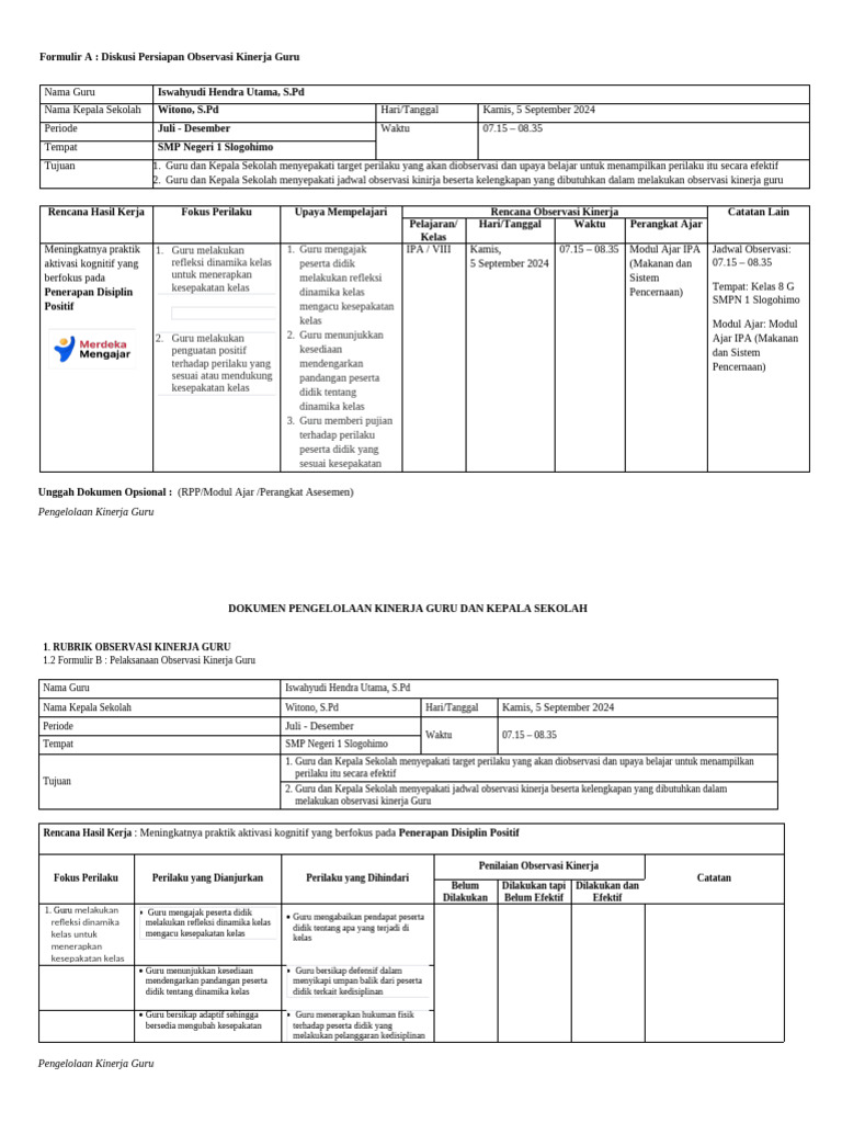 FORMULIR PERSIAPAN OBSERVASI Juli-Desember | PDF