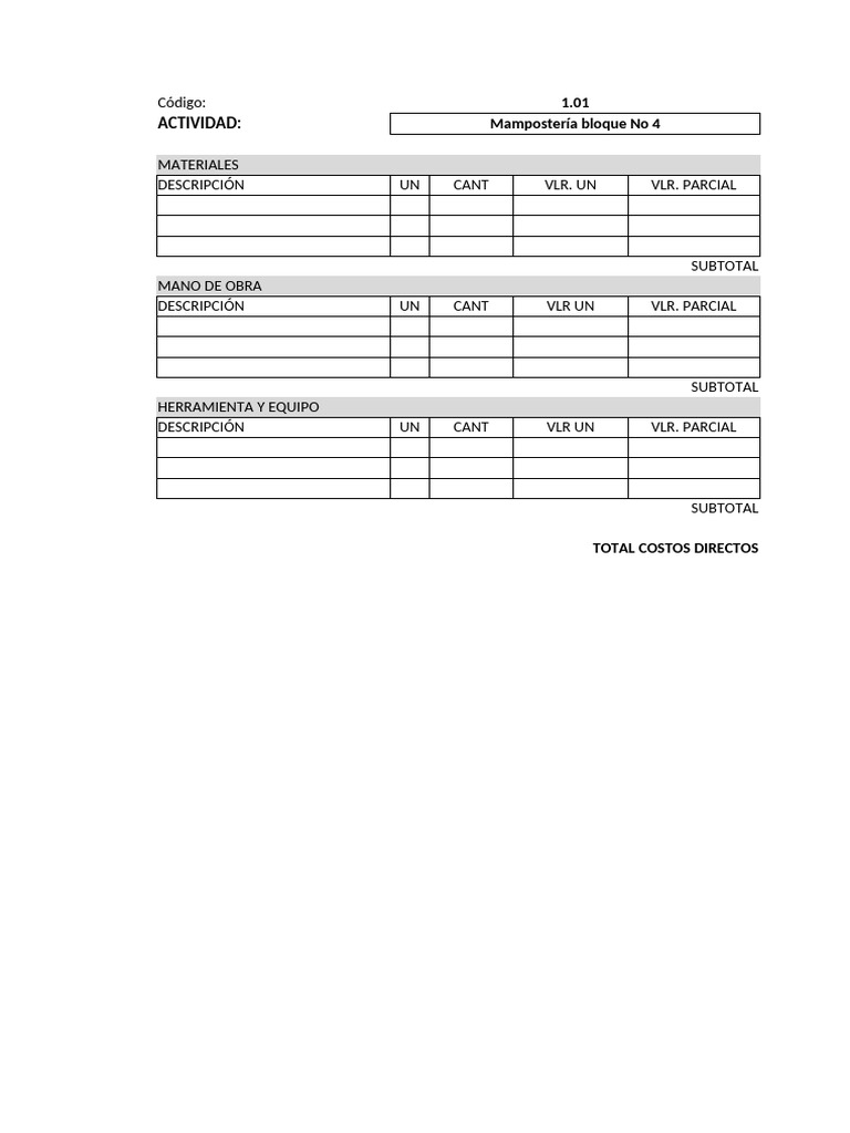 Costos de Mampostería Bloque No 4 | PDF | Tecnología
