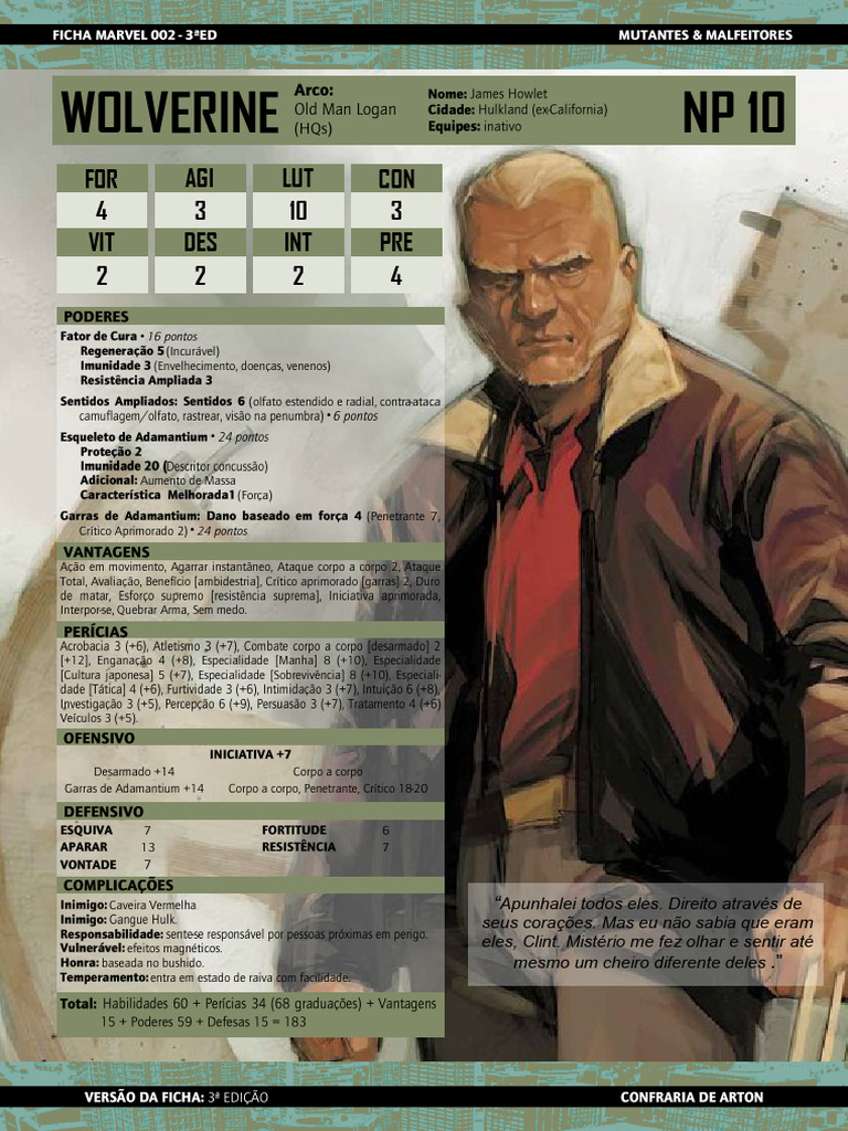Ficha M&M 3ed 002 - Wolverine (Old Man Logan - HQS) | PDF