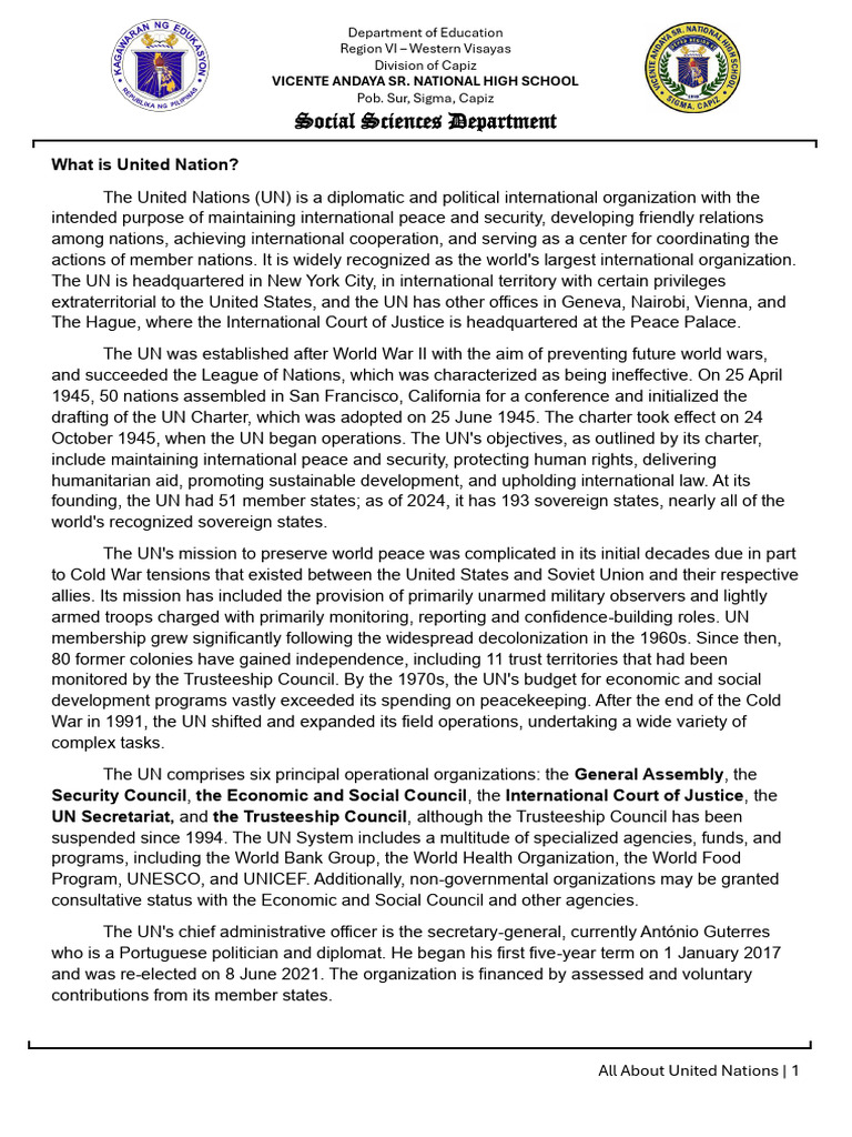 All About United Nations 1 | PDF | United Nations | International Relations