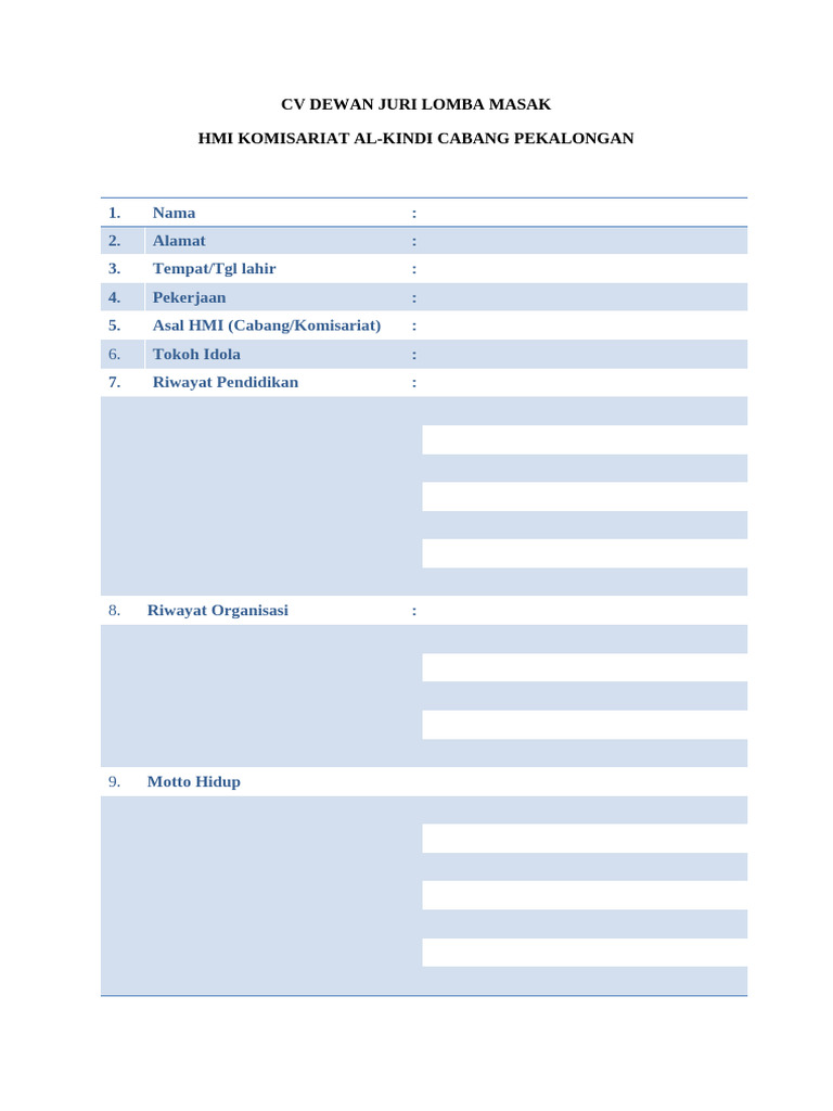 CV Dewan Juri Lomba Masak Hmi Komisariat | PDF