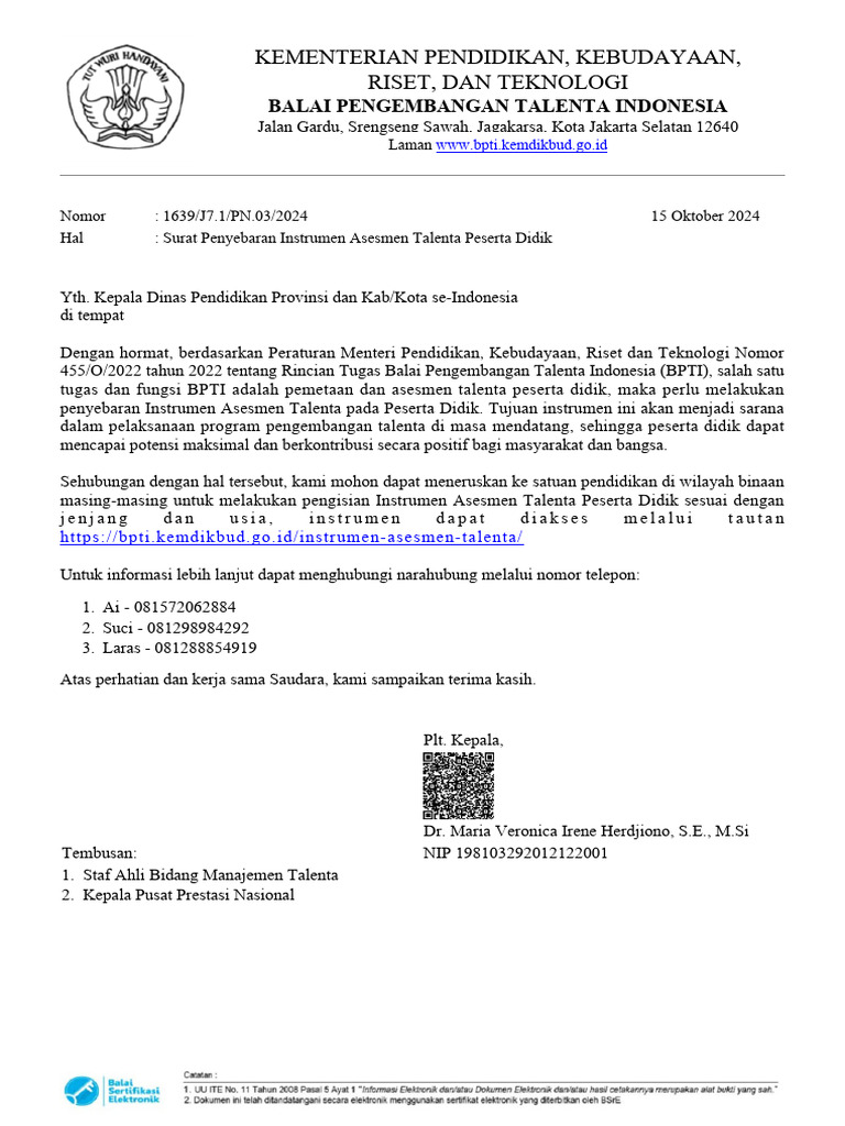 Penyebaran Instrumen Asesmen Talenta | PDF