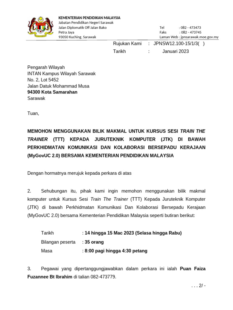 Surat Memohon Menggunakan Makmal | PDF