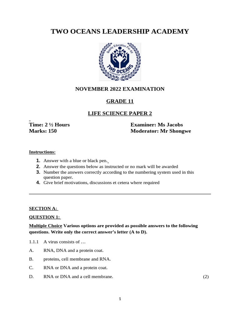 Grade 11 Life Science Nov Exam P2 2022 | PDF | Lion | Plants