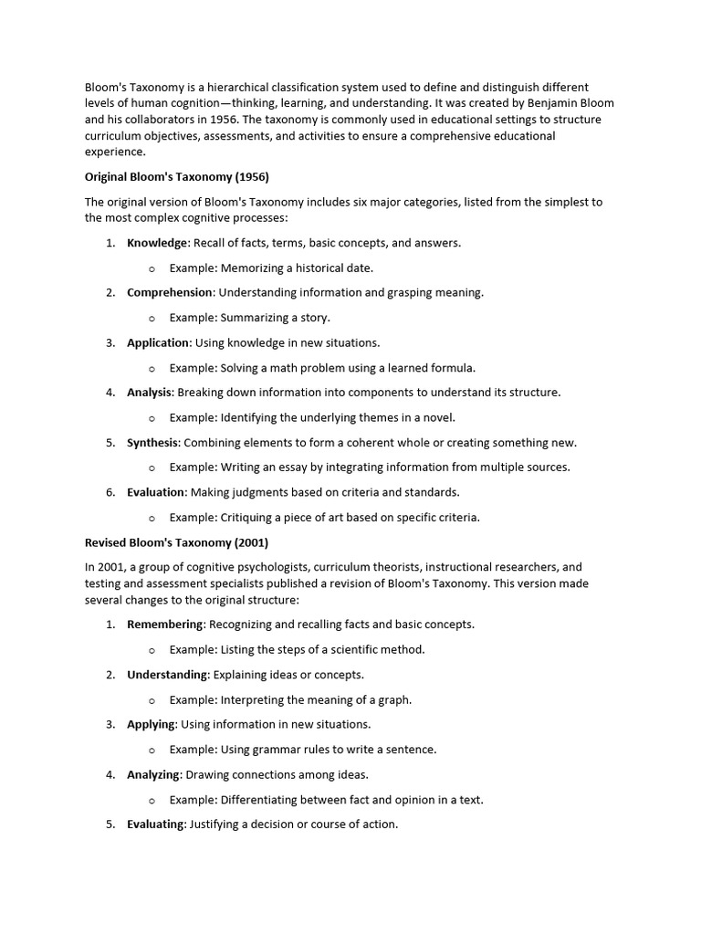 Understanding Bloom's Taxonomy in Education | PDF | Cognition ...