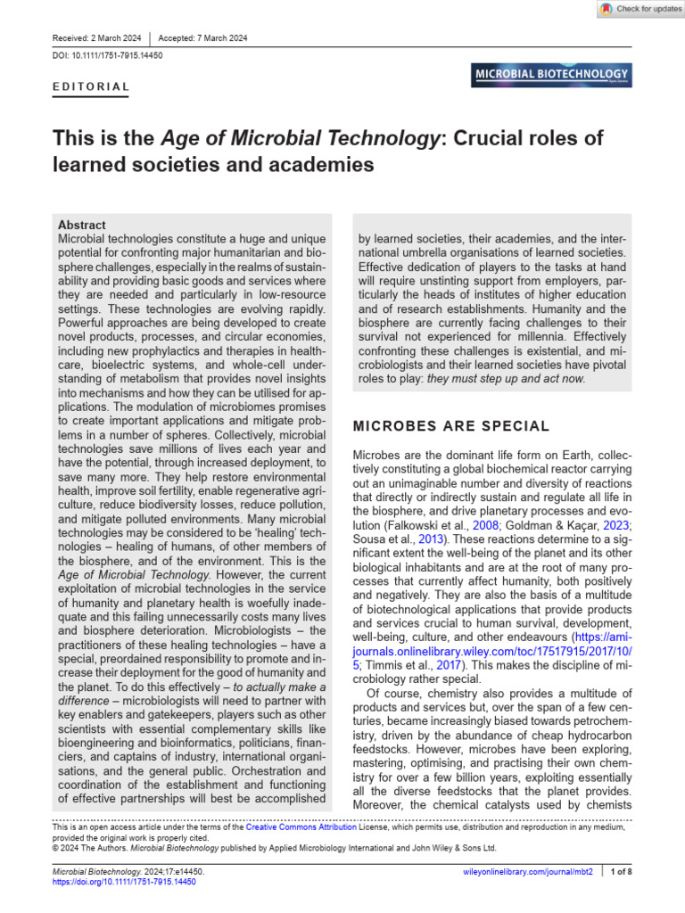Microbial Biotechnology - 2024 - Timmis - This Is The Age of Microbial ...