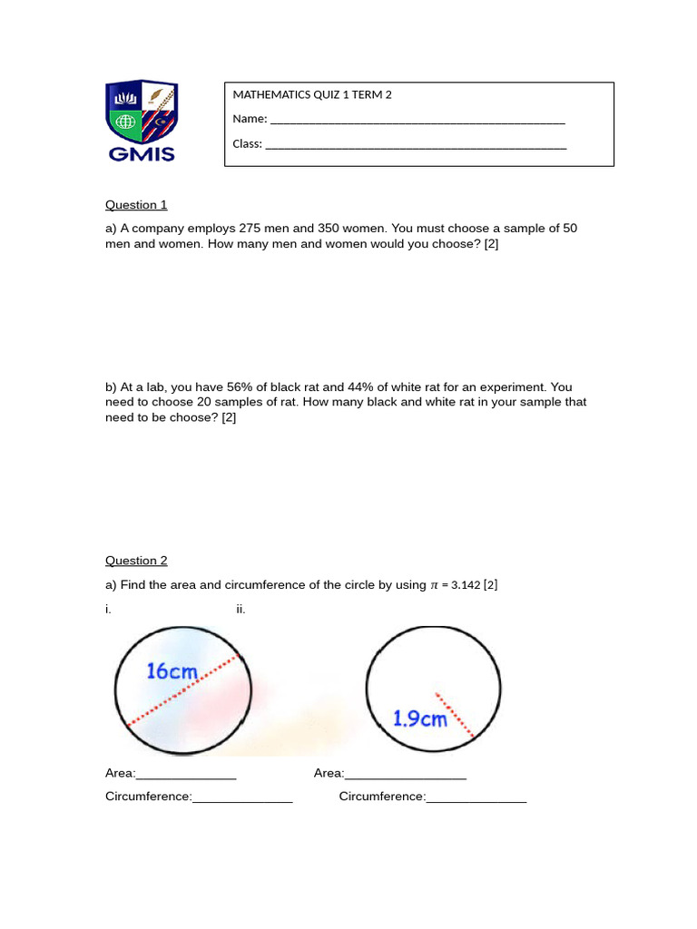 Math Quiz Grade 9 2024 | PDF | Teaching Methods & Materials | Home & Garden