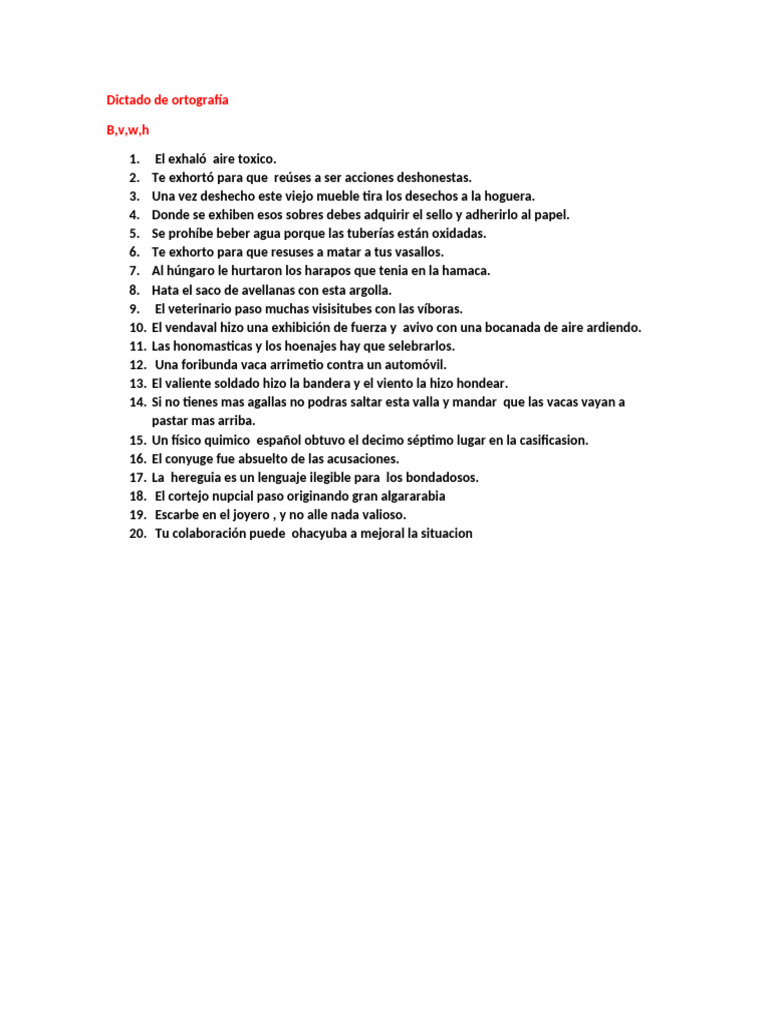 Dictado de Ortografia | PDF