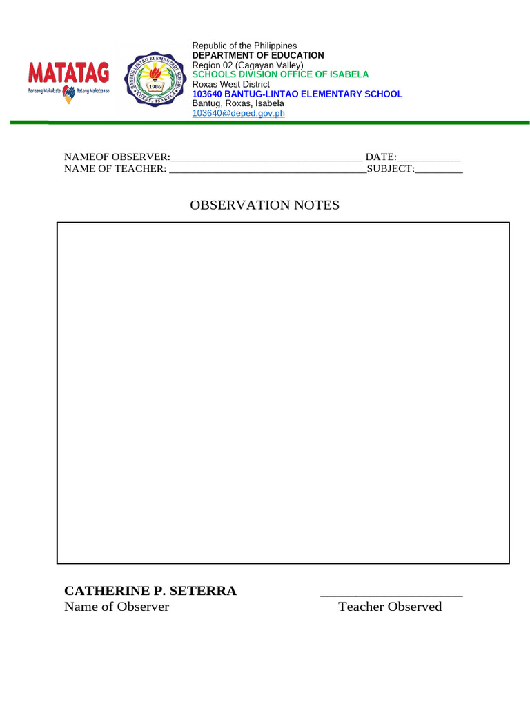 Class Observation Notes | PDF