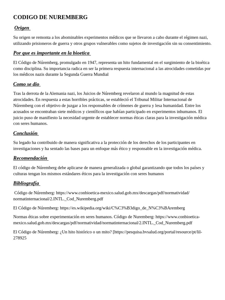 Codigo de Nuremberg: Origen | PDF