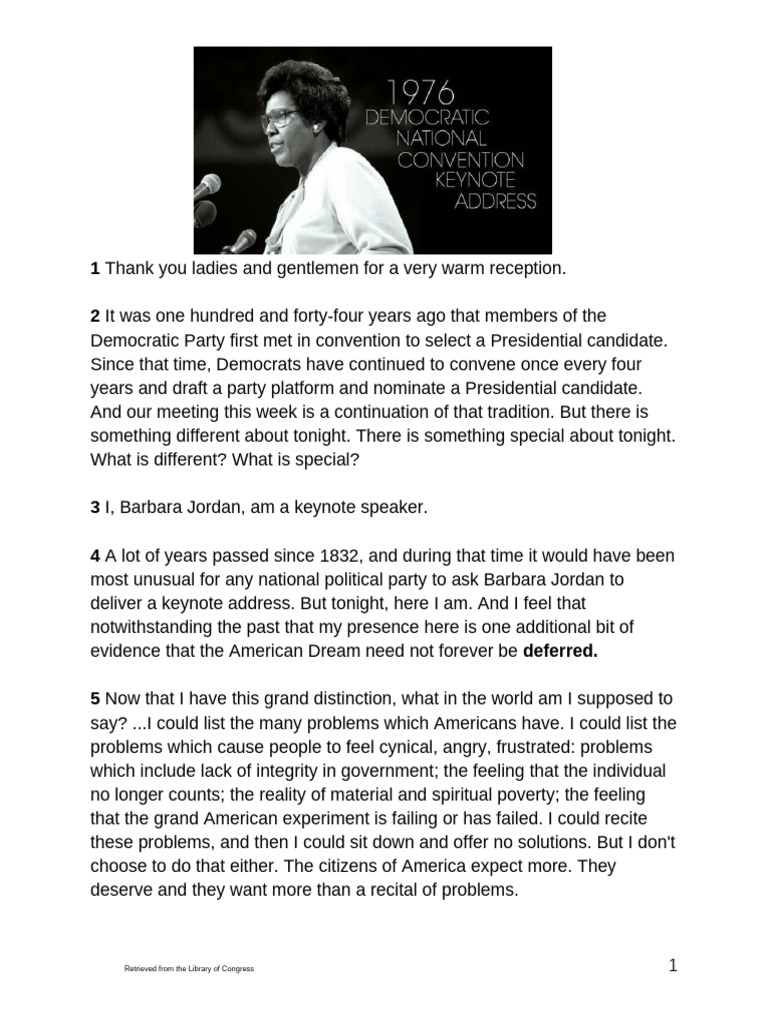 1976 Democratic National Convention Keynote Address | PDF
