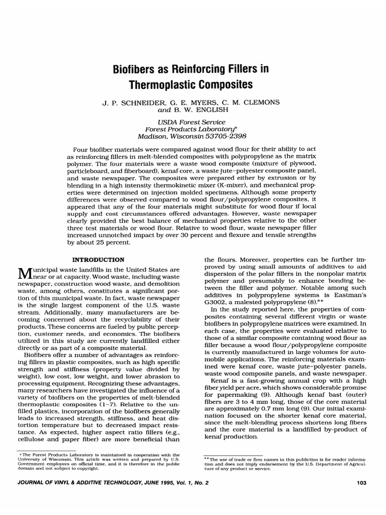 Biofibers As Reinforcing Fillers in Thermoplastic Composites | PDF ...