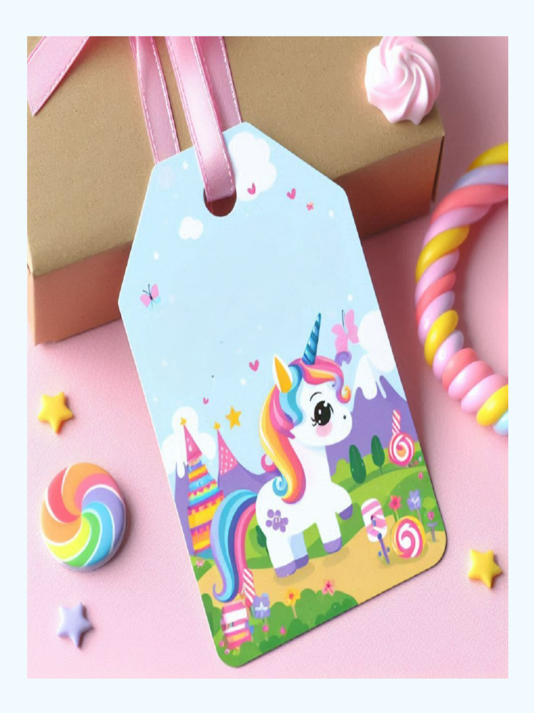 A Return Gift Tag With A Candy Land Theme and Unicorn Design ...