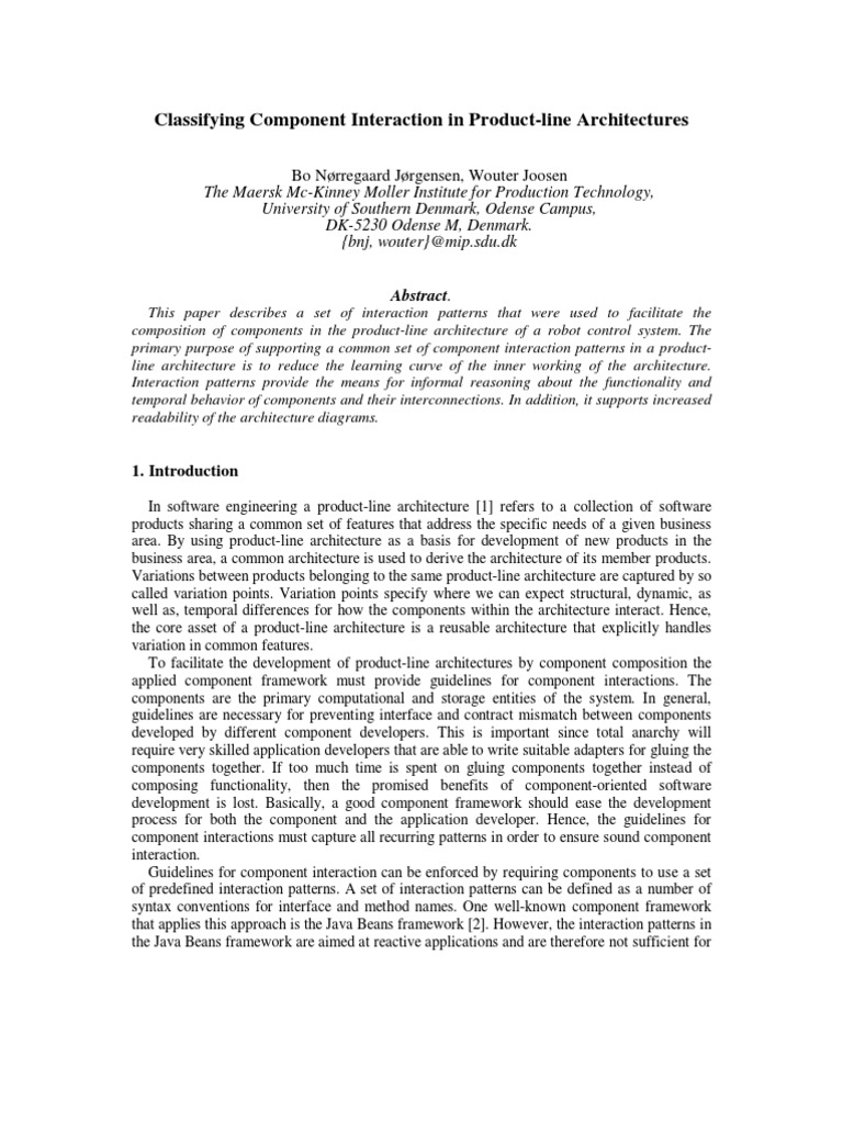 Classifying Component Interaction in Product-Line Architectures | PDF | Component Based Software ...