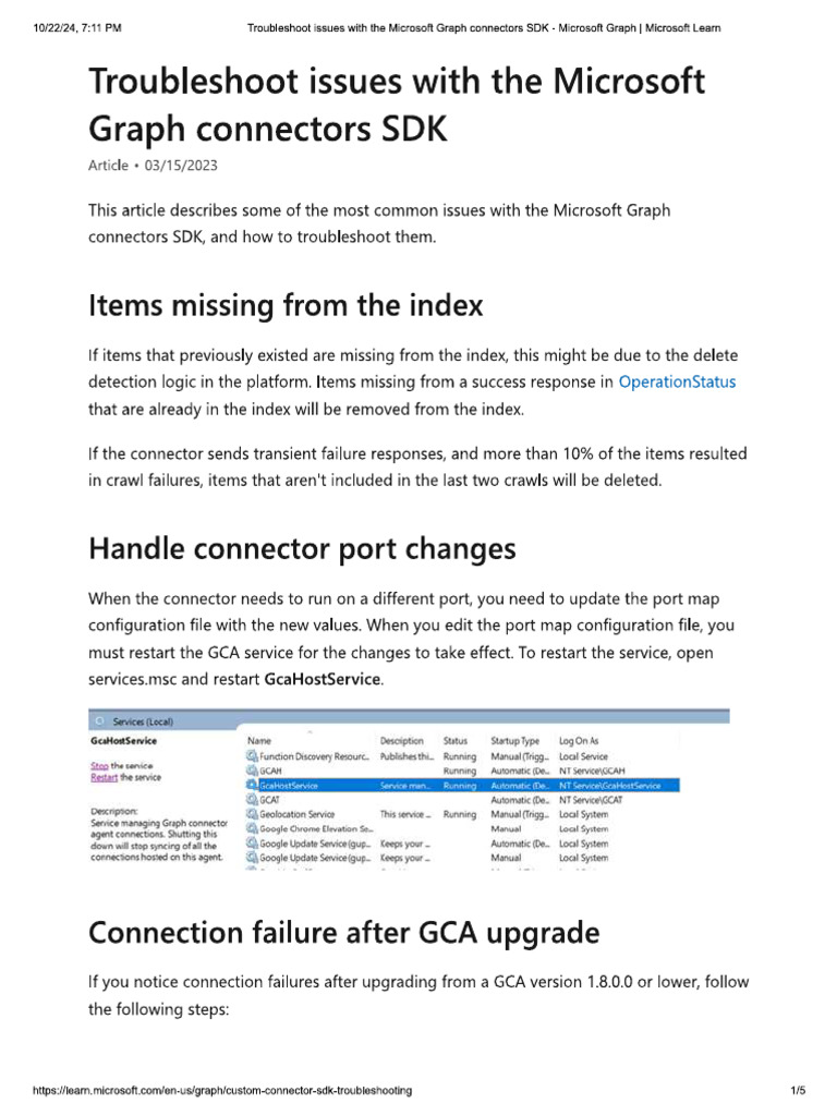 Troubleshoot Issues With The Microsoft Graph Connectors SDK | PDF Troubleshoot Issues With The Microsoft Graph Connectors SDK | PDF