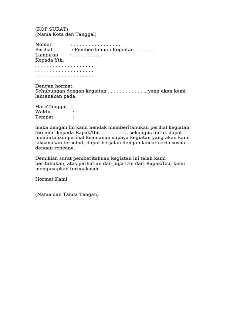 Contoh SURAT Pemberitahuan RT | PDF