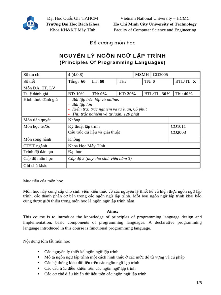CO3005 Nguyenlyngonngulaptrinh Chitiet New | PDF