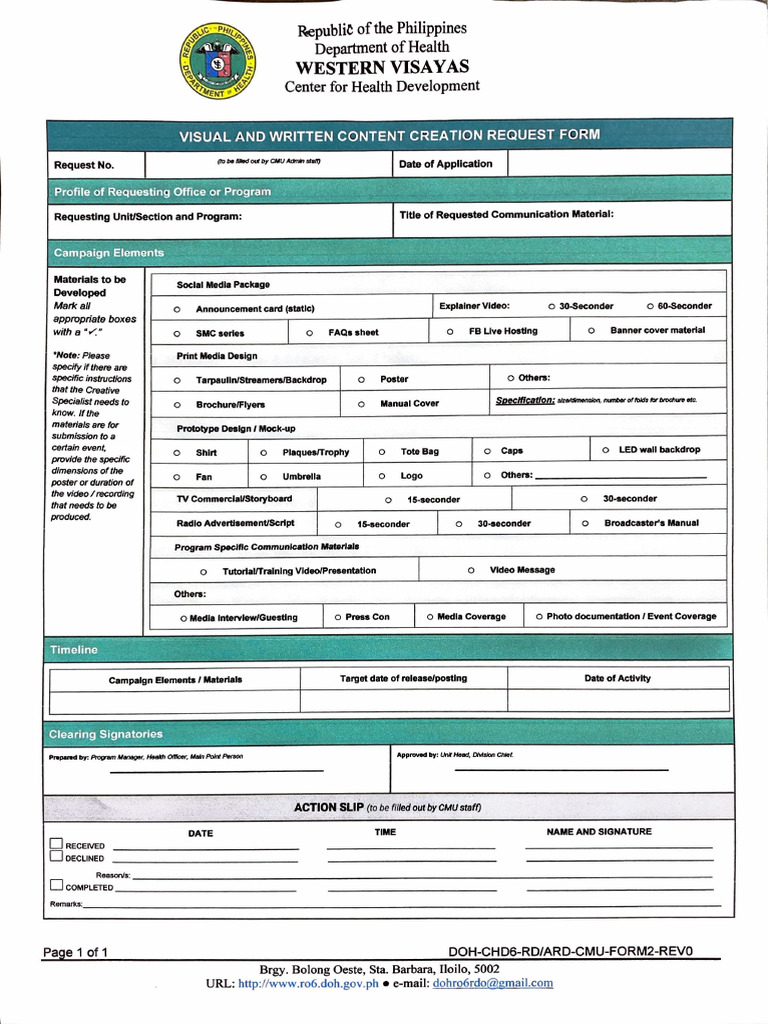Health Communication Materials Request | PDF | Communication Design ...