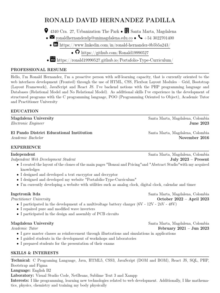CV Ronald David Hernandez Padilla | PDF | Web Development | Software Engineering