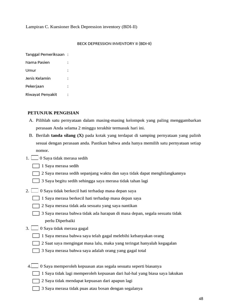 Kuisioner BECK DEPRESSION INVENTORY II | PDF | Gaya Hidup