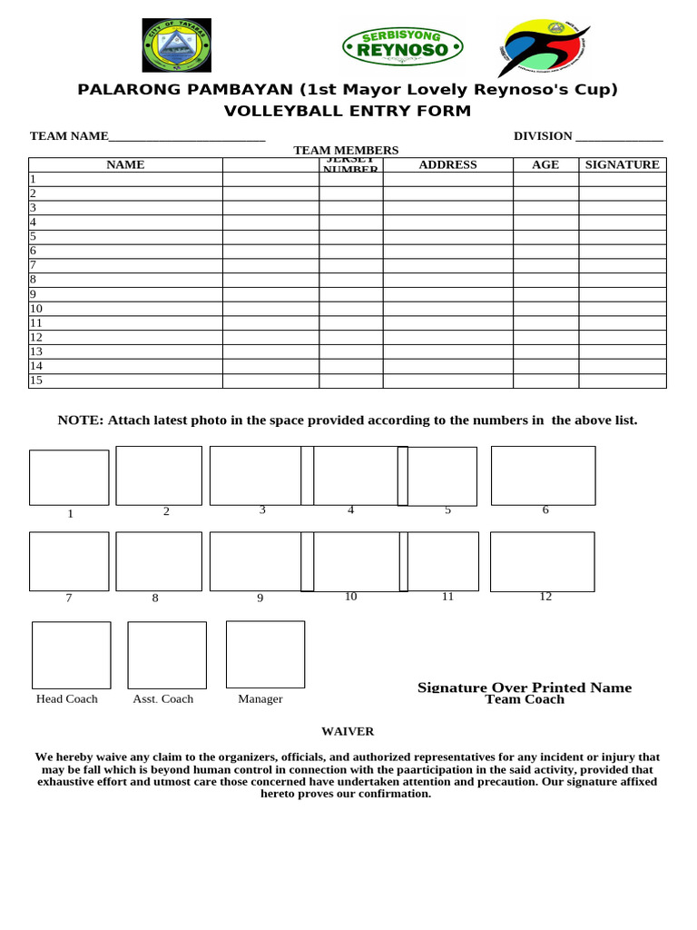 Volleyball Cup-Entry Form | PDF