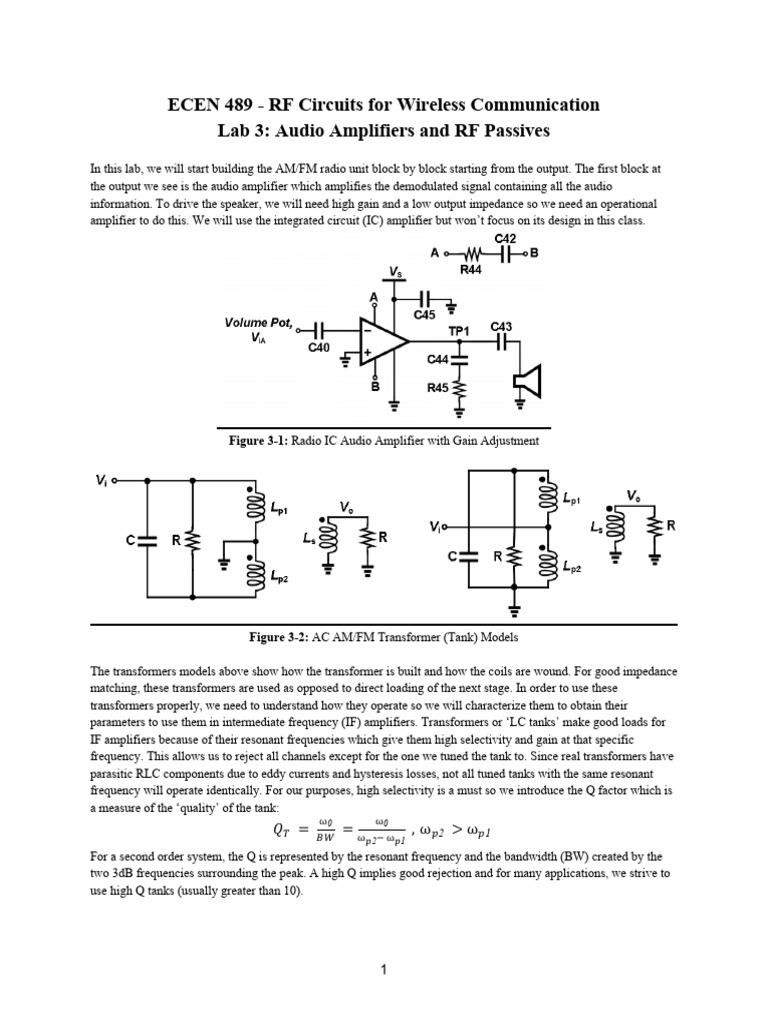 Audio Amplifiers in RF Circuits Lab | PDF | Inductor | Inductance
