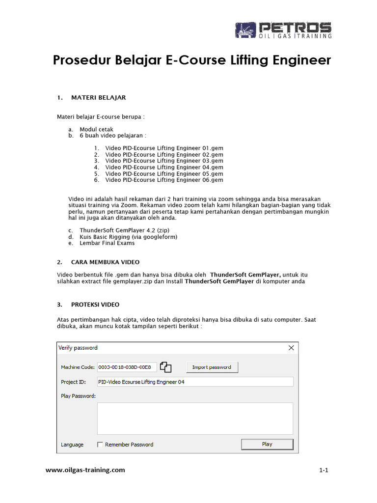 Prosedur Belajar E-Course Lifting Engineer | PDF