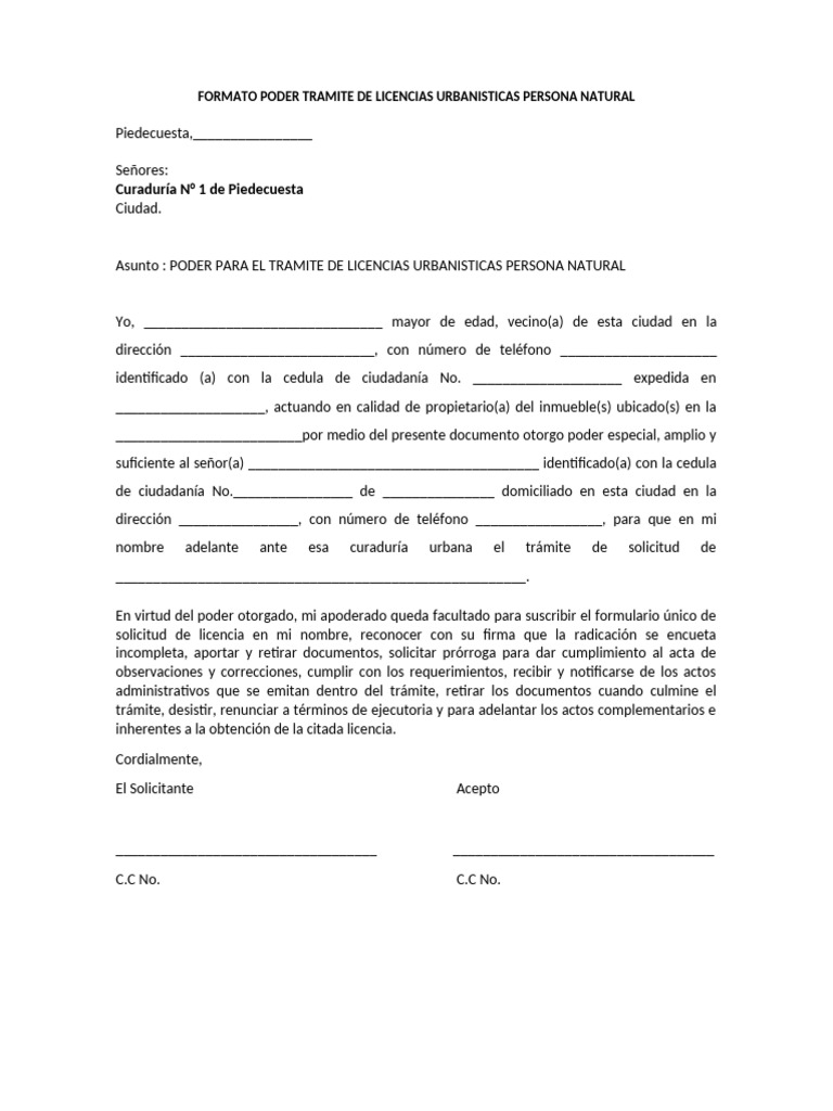Poder para Licencias Urbanísticas | PDF | Derecho