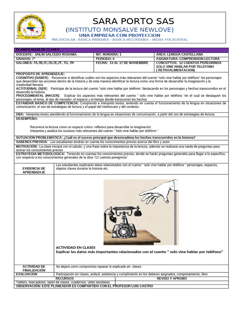 7° Comprension Lectora Jailin Salcedo S8 P4 | PDF | Comprensión lectora ...